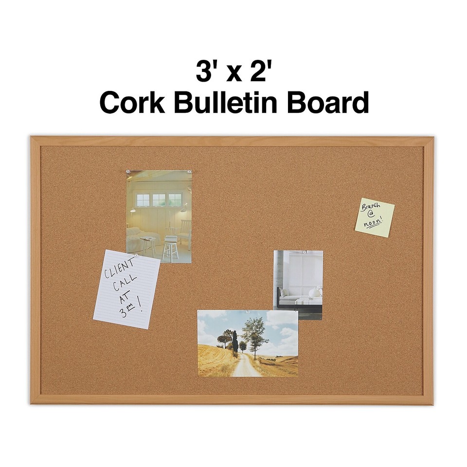 Staples Standard Durable Cork Bulletin Board Oak Frame 3 W X 2 H 2 Pack staples-standard-durable-cork-bulletin-board-oak-frame-3-w-x-2-h-2-pack