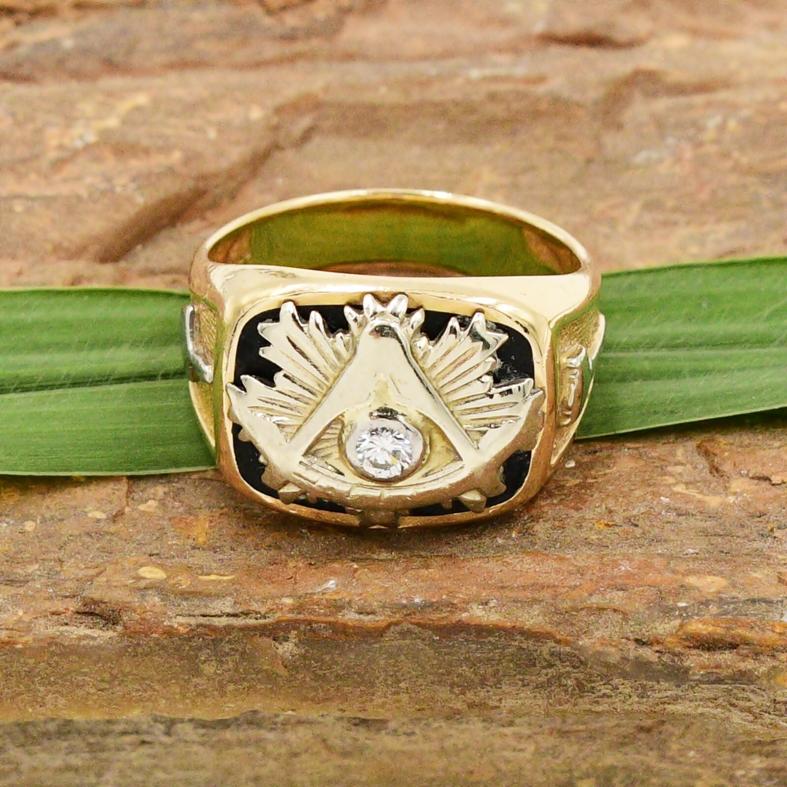 14k Yellow Gold Diamond Masonic/Freemason Ring Size 8.75 | eBay