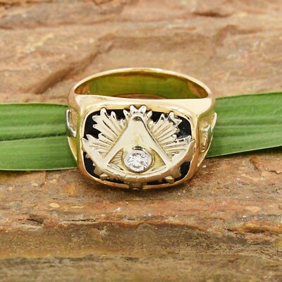 14k Yellow Gold Diamond Masonic/Freemason Ring Size 8.75 | eBay