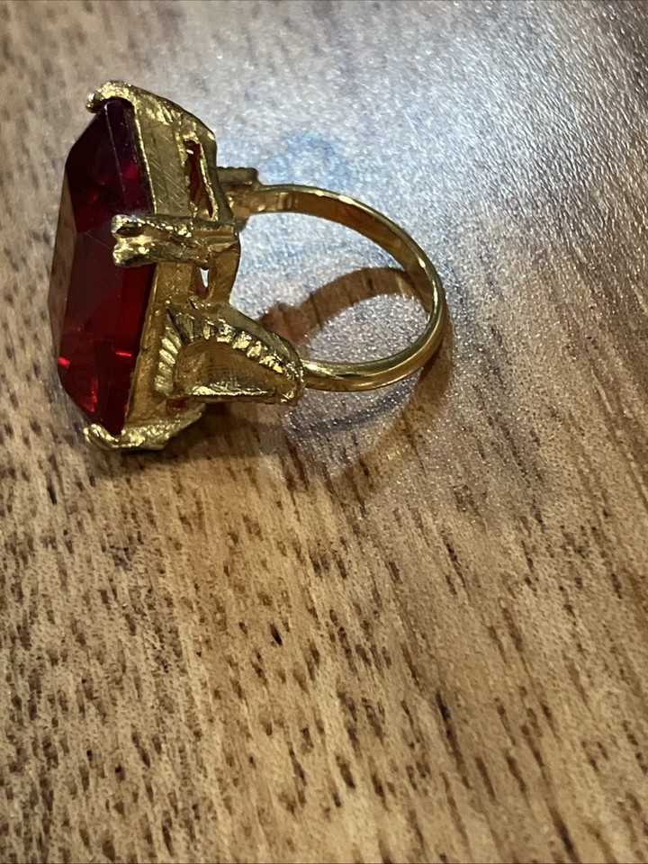 Vintage VOGUE Ring Large Ruby Glass Stone Emerald Cut Signed From ...