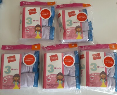 5 Pack (15 Briefs) Hanes Girls Cotton Size 8 Light Purple With Blue ...
