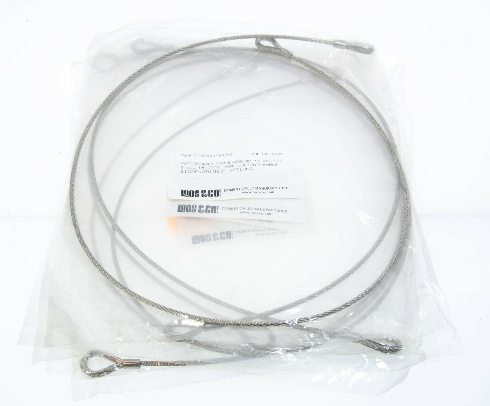 [Lot of 8] Loos & Co 1/8" x 3 ft Stainless Cable /Loop & Thimble CT ...