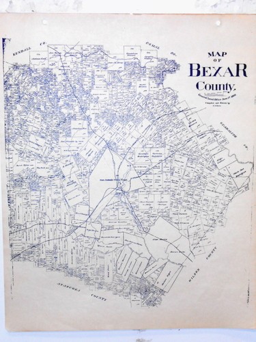 Old Bexar County Texas Land Office Owner Map San Antonio New Braunfels ...