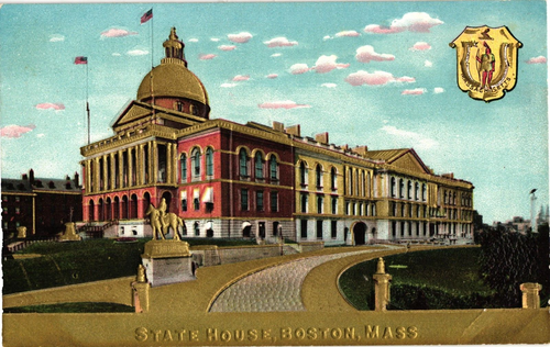 Boston MA State House State Seal Embossed Gold Design Divided Postcard ...