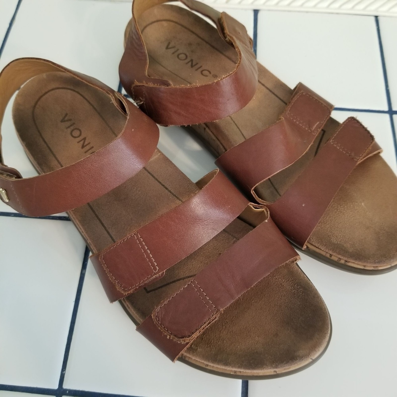 Vionic 8.5 Brown Comfort Shoes Leather Sandals COLLEEN - Gem