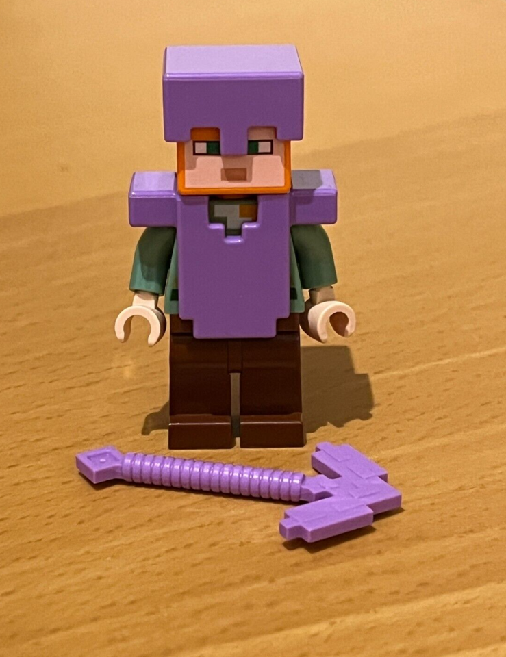 LEGO MINECRAFT ALEX FROM SET 21136 (min055) LAVENDER HELMET ARMOUR ...
