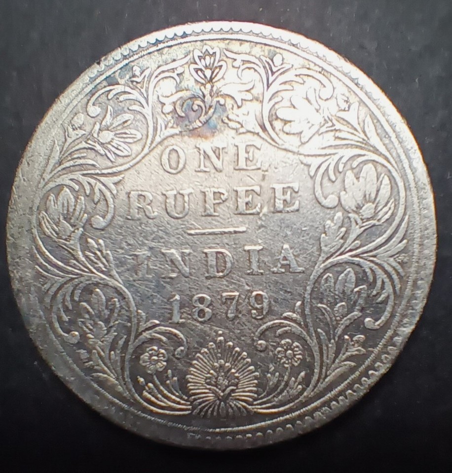 INDIA, BRIT1SH, 1 Rupee, 1879, Bombay, Type A Bust, Type II Reverse, KM ...