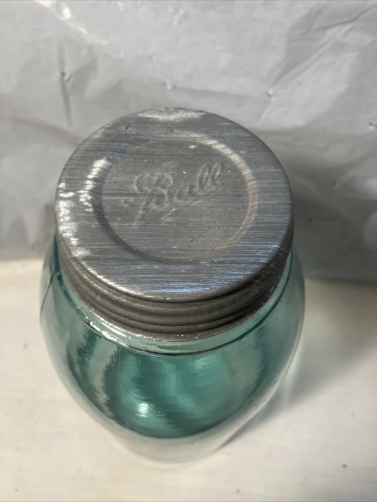 Vintage Blue Glass 2 Quart Ball Mason Jar Extended A Triple L Bubbles ...