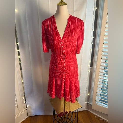 Free People Red Midi Sundress with Puff Sleeves and Plunge Neckline | eBay
