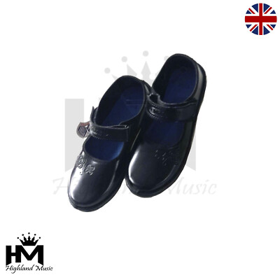 HM GIRLS BLACK SCHOOL SHOES - STRAP FORMAL PUMPS KIDS COMFORTABLE EASY ...