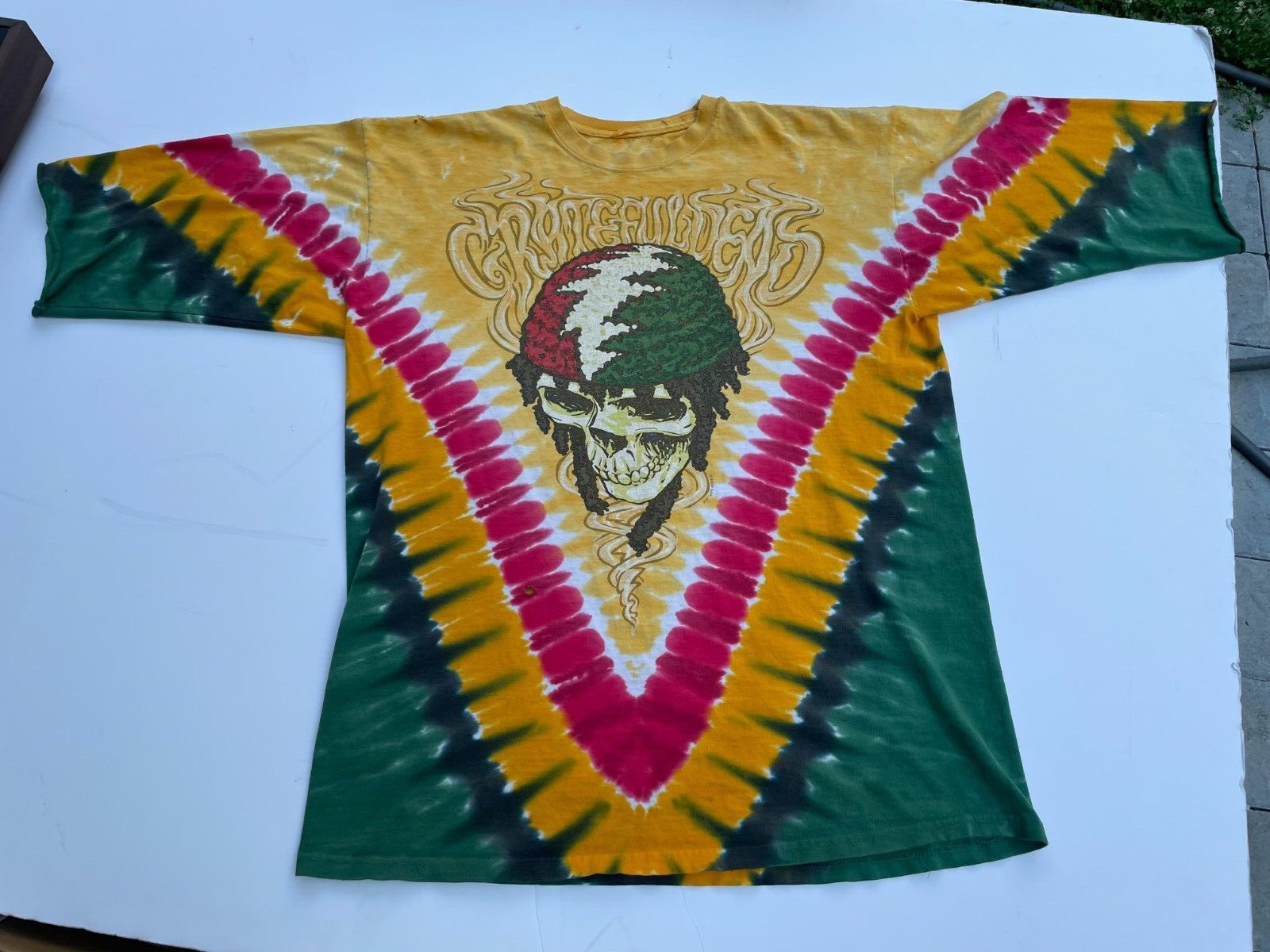 Vintage Grateful Dead Rasta Skeleton Tie Dye T Shirt … - Gem