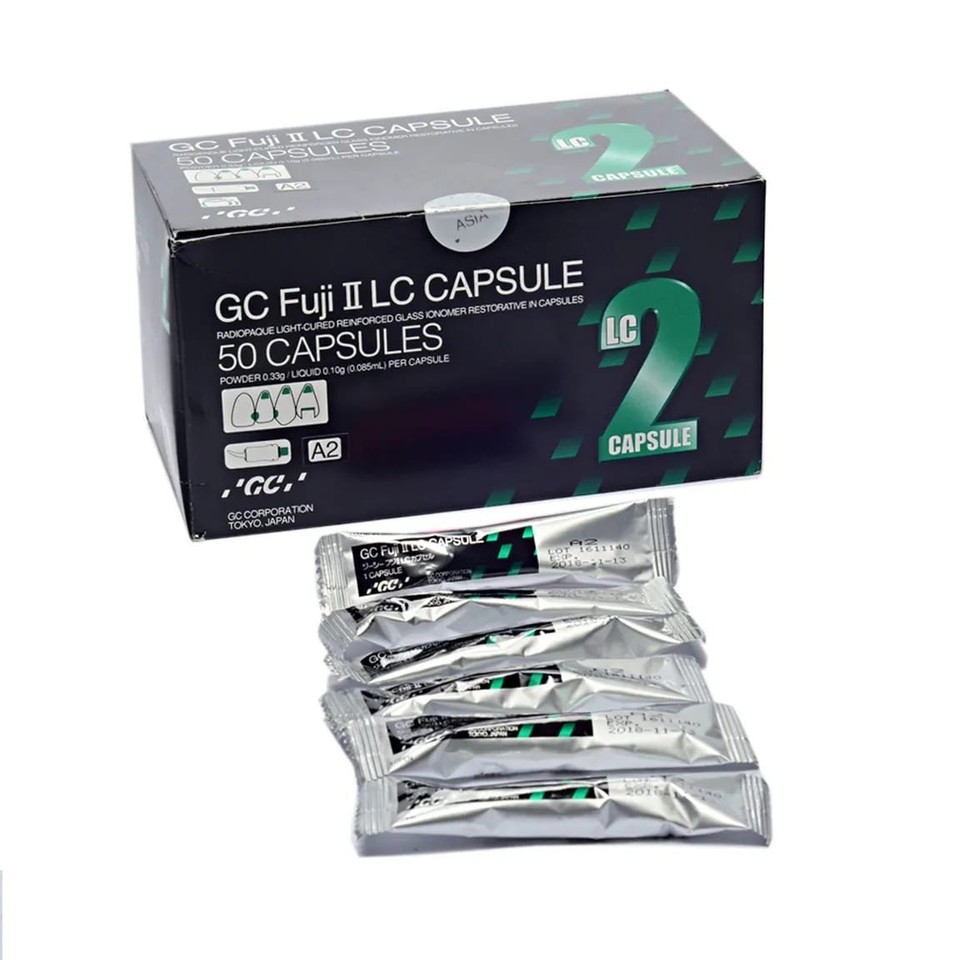 GC Fuji II LC Capsules A2 Shade Glass Ionomer Dental Restorative 50 ...