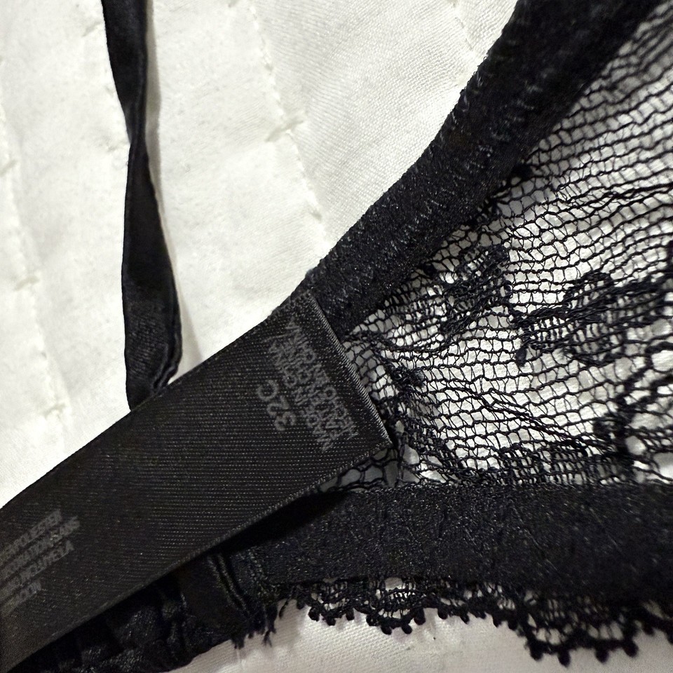 Victoria’s Secret Black Sheer Lace Crystal Bow Bra Underwire 32C | eBay
