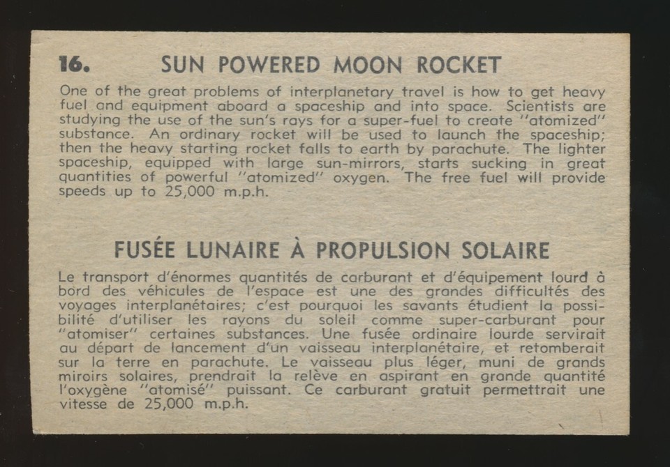 1950's Parkhurst (Canada) MISSILES & SATELLITES -#16 Sun Powered Moon ...