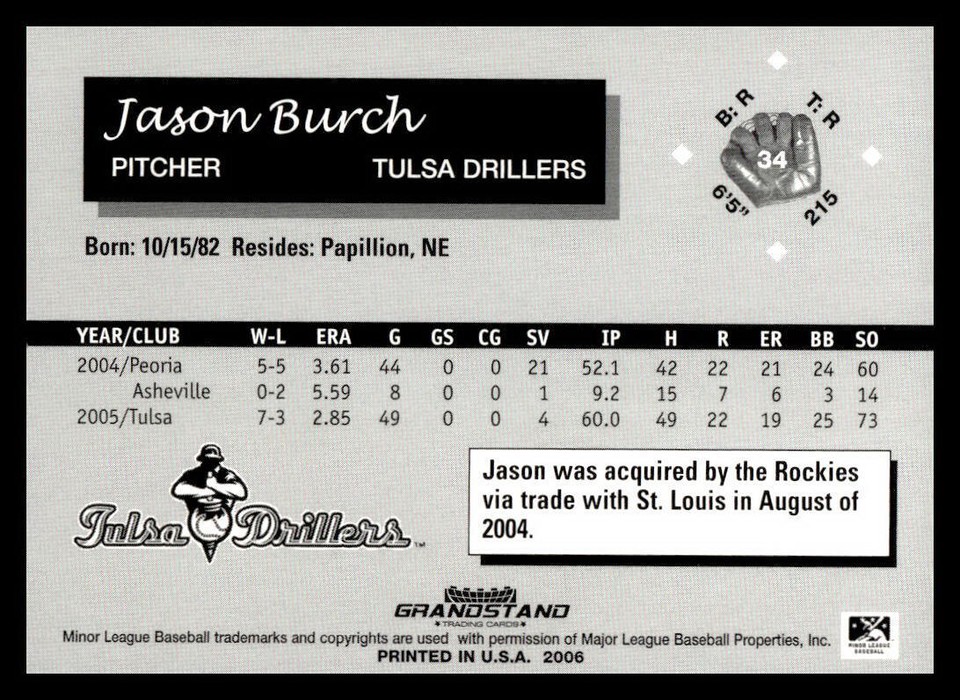 2006 Grandstand Tulsa Drillers Jason Burch #9 Tulsa Drillers | eBay