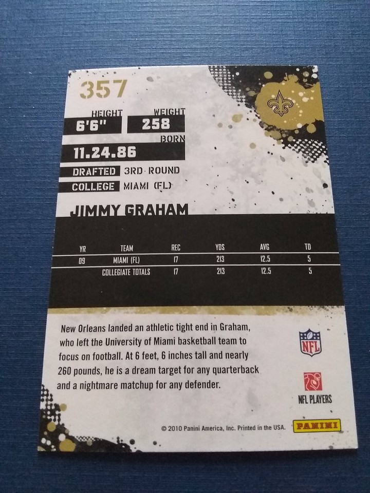 2010 Score Football Jimmy Graham Rookie Card #357 Factory Set Break NM ...