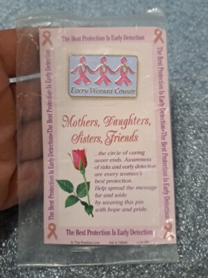 Breast Cancer Awareness Lapel Pin Pink Ribbon Every Woman Counts Vtg ...