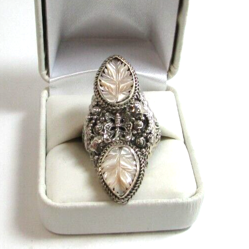 SARDA Sterling Silver Mother of Pearl Inlay Leaf Filigree Design Ring ...