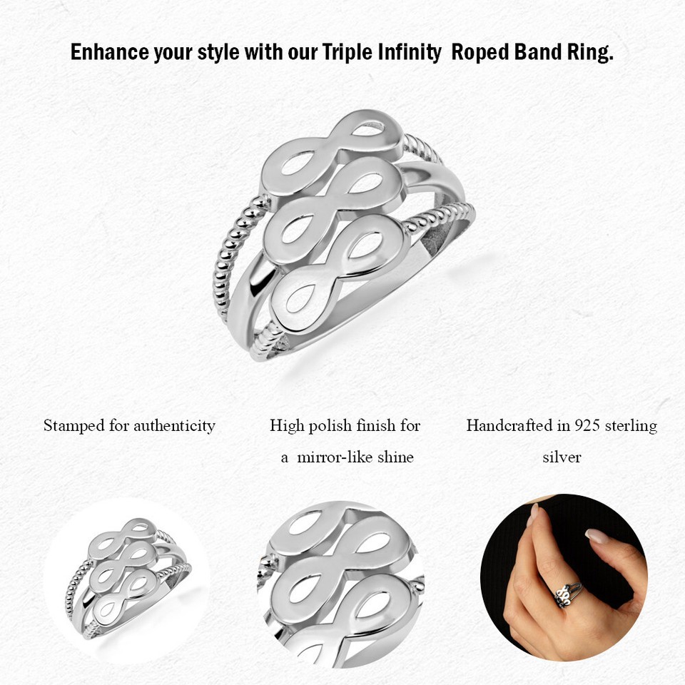 .925 Sterling Silver Triple Infinity Roped Band Ring | eBay