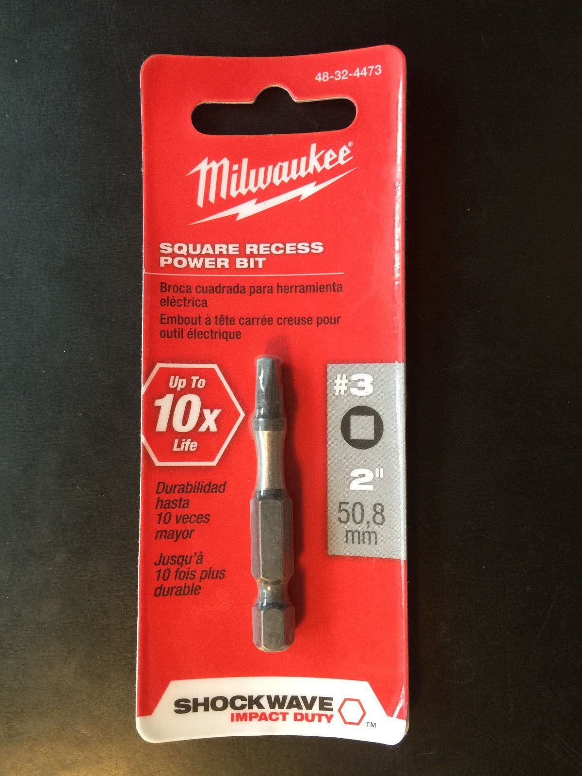 Milwaukee 48-32-4473 SHOCKWAVE 2” Impact Square Recess #3 Power Bit ...