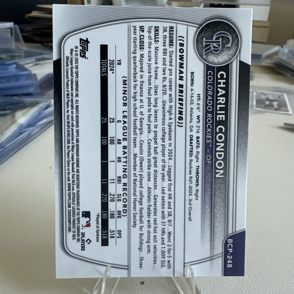 2025 Bowman Chrome Charlie Condon #BCP-248 X Refractor /499 | eBay