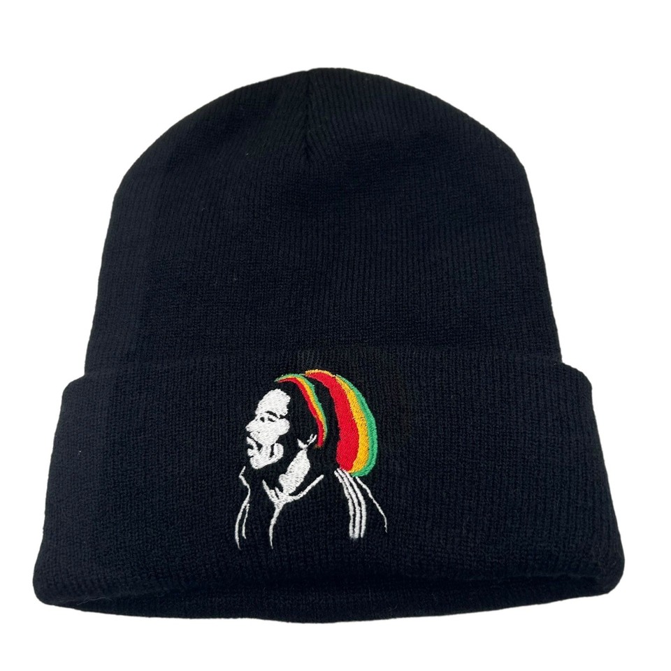 NEW Rasta Reggae Beanie Hat Bob Marley Embroidered Black Knit Cap ...