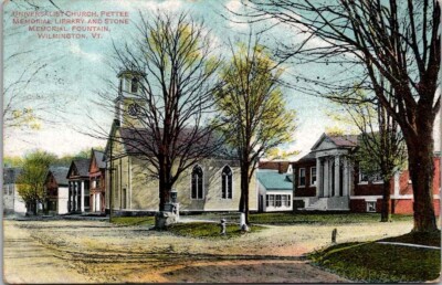 Postcard Universalist Church Pettee Memorial Library Fountain ...