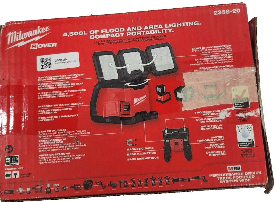Milwaukee 2368-20 Rover Dual Power Triple Panel Flood Light Brand New ...
