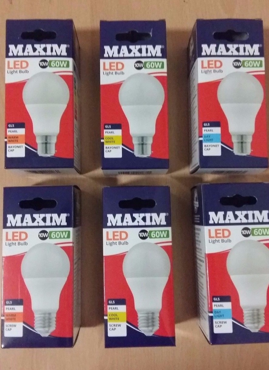 Maxim LED GLS Bulbs 6w 10w 16w BC B22 ES E27 Warm Cool Day White 40w ...