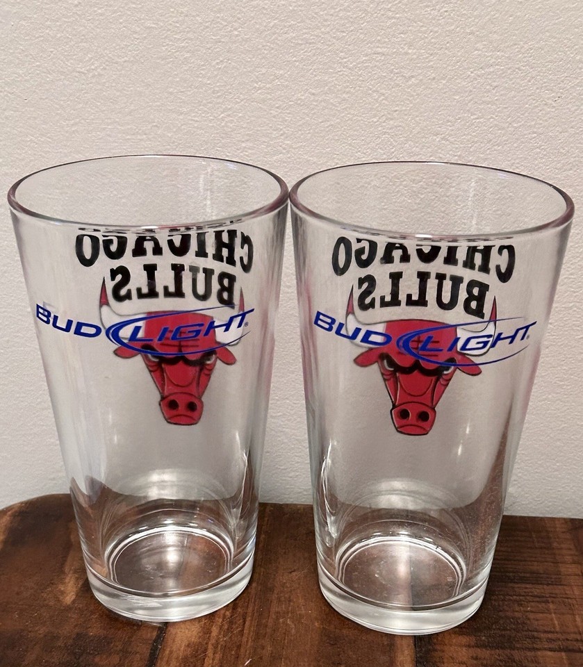 Vintage 90s Chicago Bulls Beer Bar Pint Glass NBA Basketball Bud Light ...