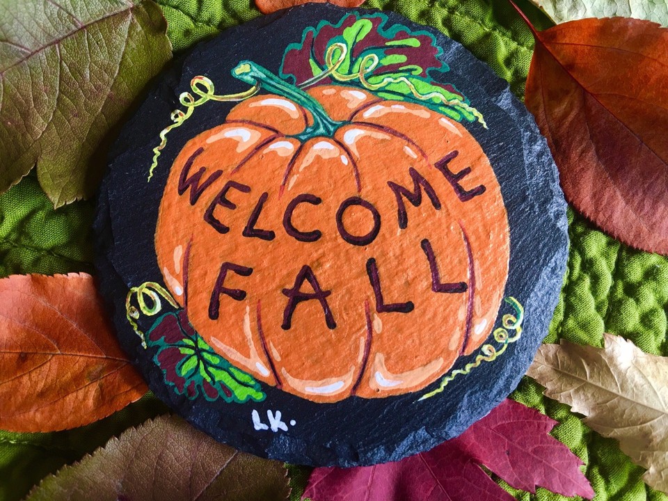 hand painted rocks, Welcome Fall , Slate Stone Coaster, Home Decor ...