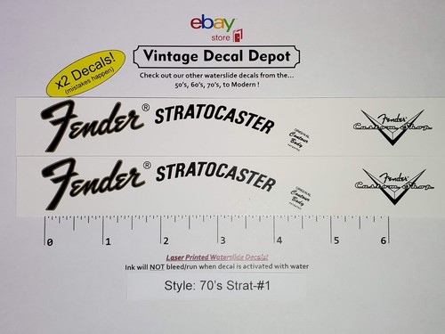 Fender Strat 70's #1 Headstock Waterslide Decals Custom Shop Two LASER ...