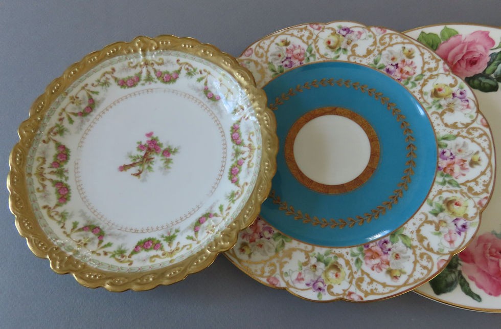 Lot 4 Antique Porcelain Plates 7-10" PINK ROSES Swags w GILT * Limoges ...