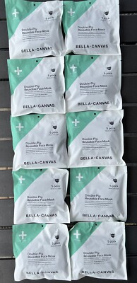 Face Masks, reusable, Black, M/L, Pack Of 5, bella + canvas, lot of 10 ...