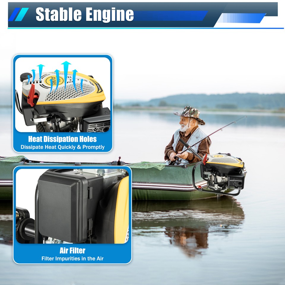 4-Stroke 9 HP Outboard Motor Gas powered Boat Engine With Air Cooling ...