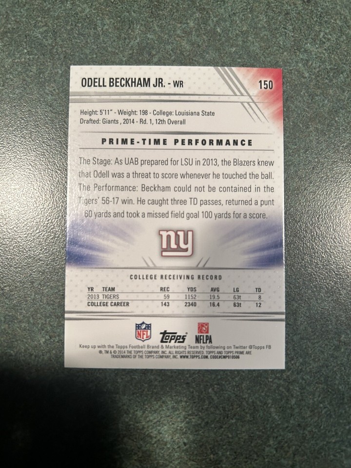 2014 Topps Prime Odell Beckham Jr. Rookie #150 Miami Dolphins | eBay