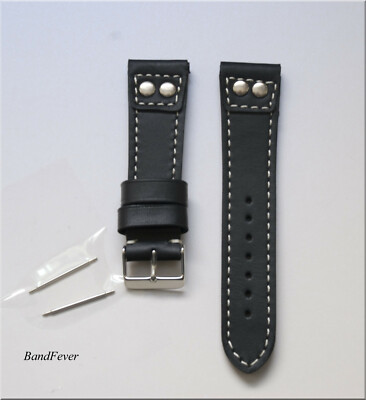 22MM Black Aviator Pilot with 2 SOLID Stainless Genuine Leather watch ...