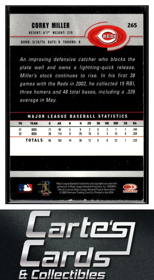 Corky Miller 2003 Donruss #265 Cincinnati Reds TTM/IP Signed ...