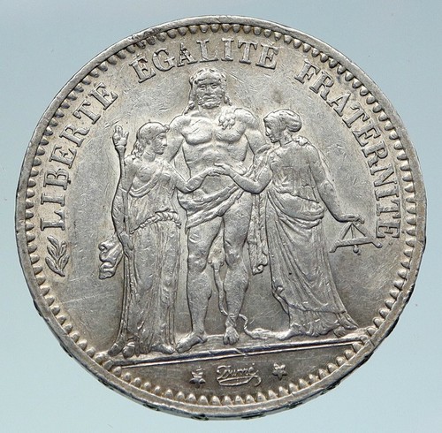 1874 A FRANCE Hercules Group Antique VINTAGE Silver 5 Franc French Coin ...
