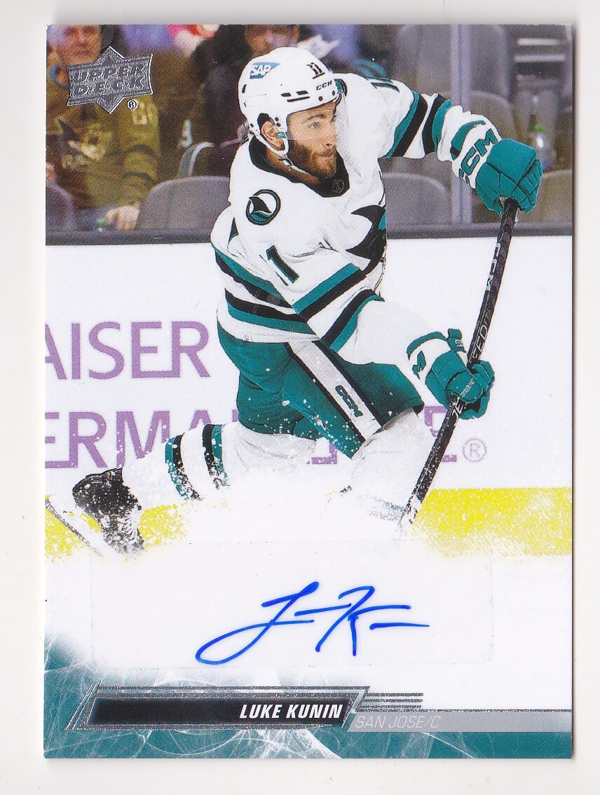 22-23 Upper Deck Extended Luke Kunin Auto Snow Spray San Jose Sharks ...