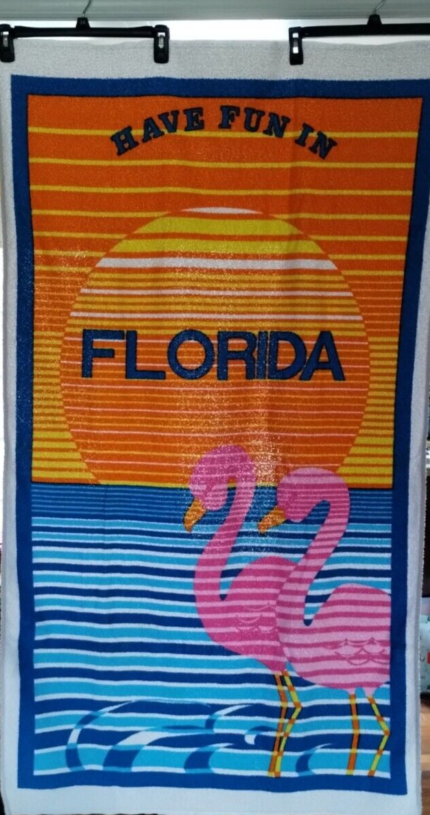 Vintage Florida Beach Towel Flamingo Tropical 1980s - 57x33 Excellent ...