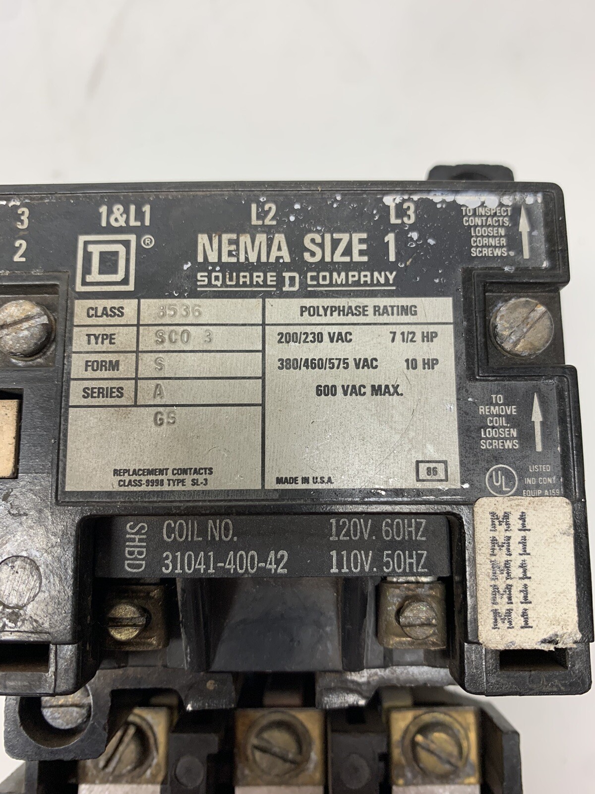 Square D Nema Size 1 Class 8536 Type SCO 3 Motor Starter | eBay