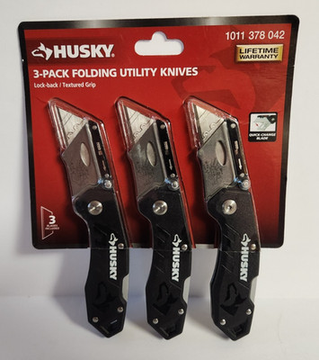 Husky 3 Pack Folding Utility Knives 1011 378 042 Lock Back Textured ...
