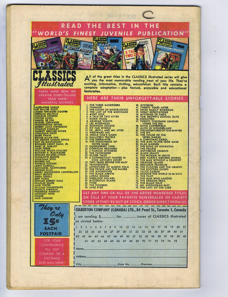 Classics Illustrated #40 Gilberton Pub 1950 CANADIAN EDITION | eBay
