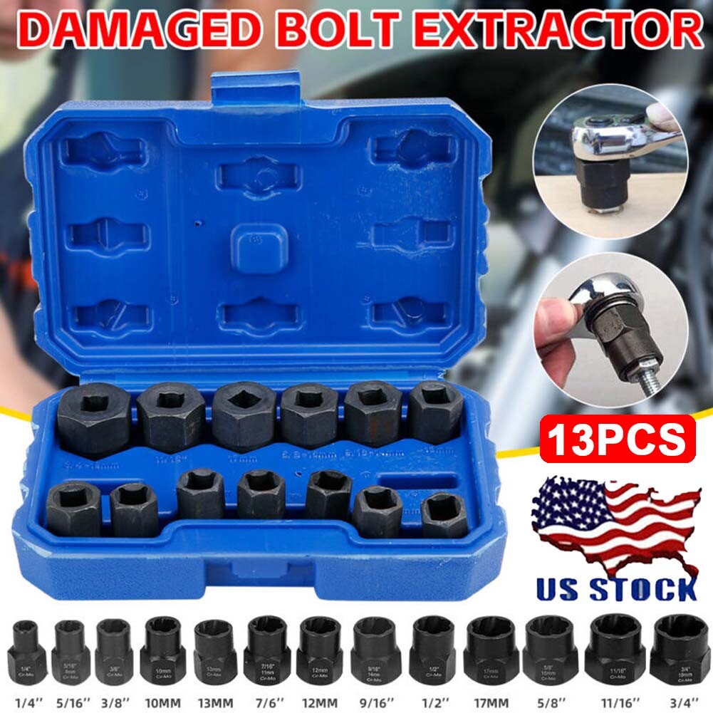 Rivnut Tool 10 Pcs Nut Remover Set With Case - 9-19mm Impact Bolt ...