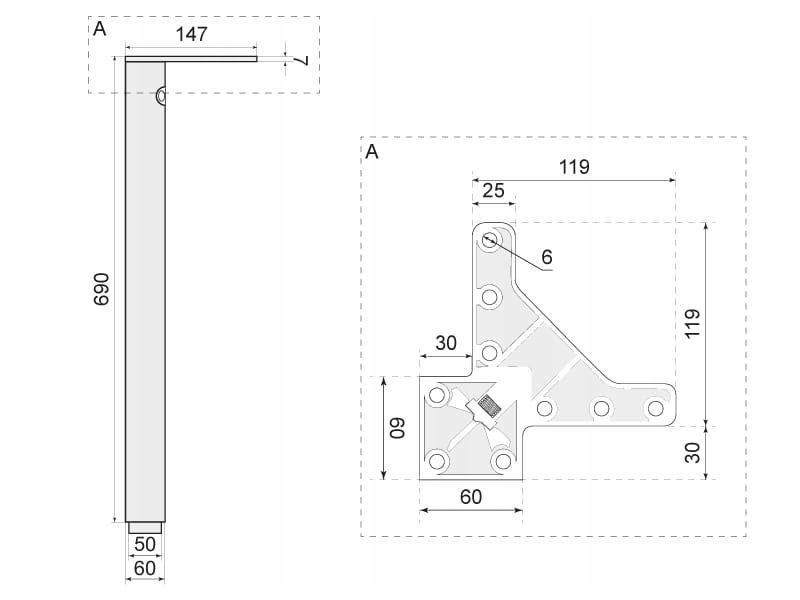Tischbein H-710mm 60x60mm Quadrat Edelstahl gebürstet Loft | eBay UK