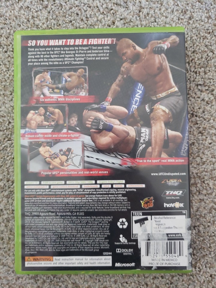UFC Undisputed 2009 Xbox 360 Game Kids MMA Boxing/Wrestling ...