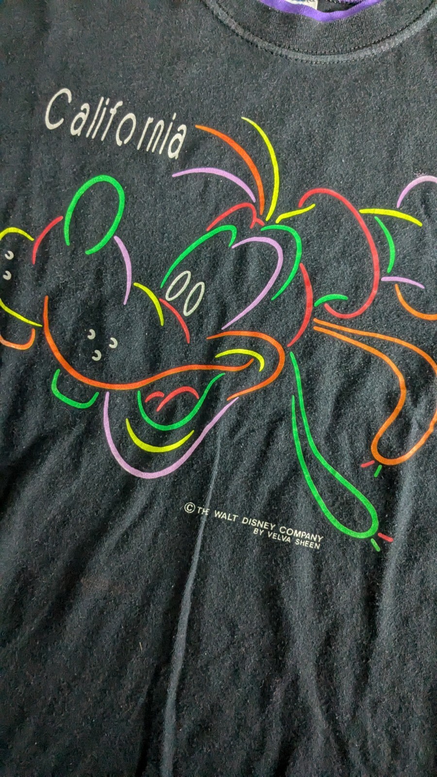 VTG 90s DISNEY GOOFY NEON LOGO VELVA SHEEN T-SHIRT Sz… - Gem