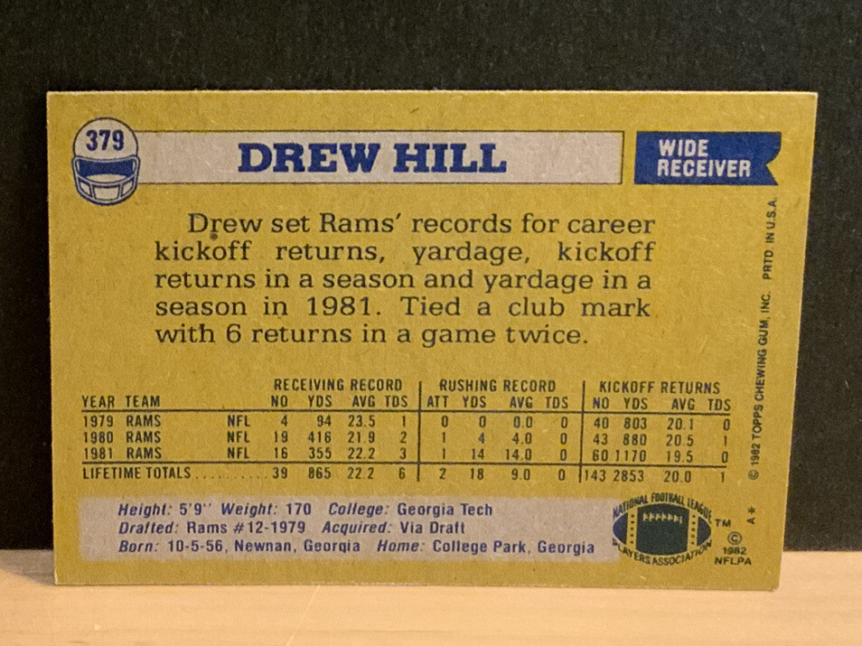 1982 Topps #379 Drew Hill Rookie Football card Los Angeles Rams! | eBay