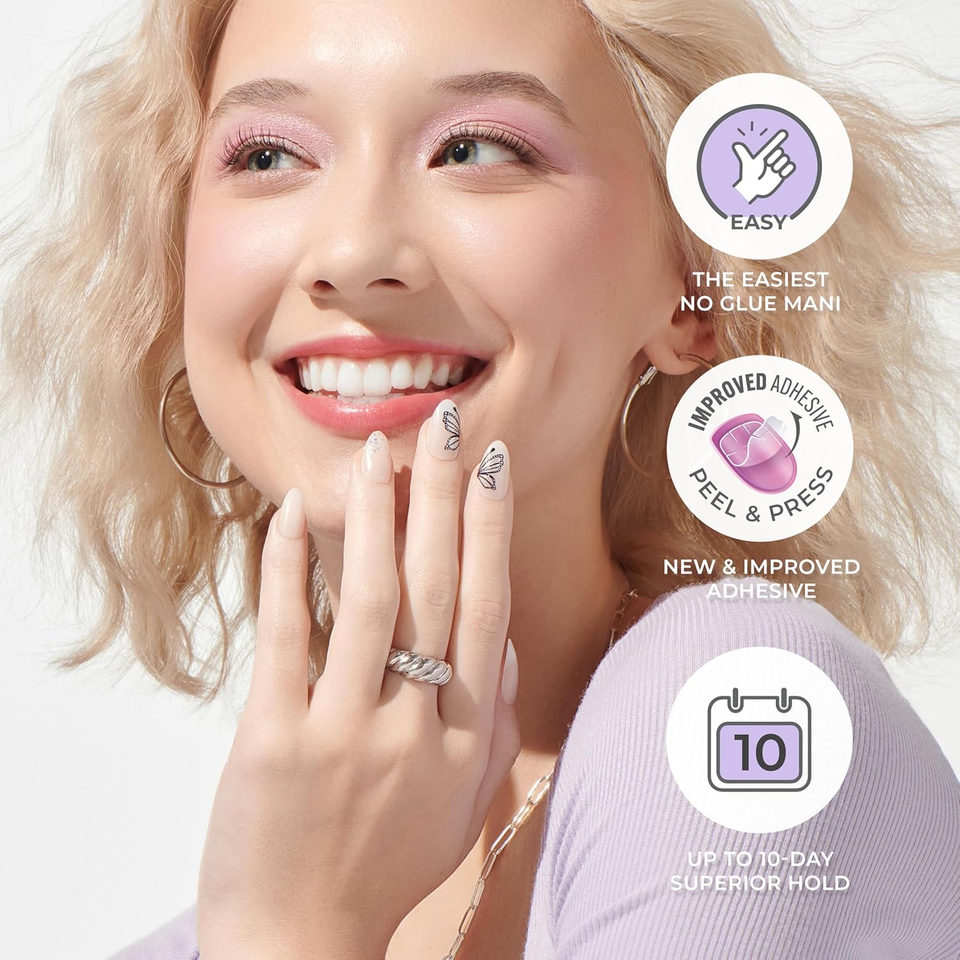 No Glue Mani Press on Nails, Design, 'Ballerina', Neutral/Green, Medium ...